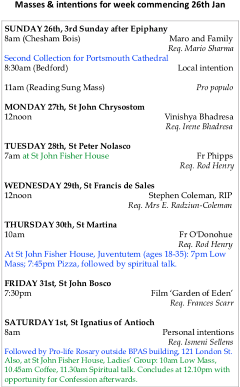 Reading Mass Times 2nd – 15th February - FSSP UK