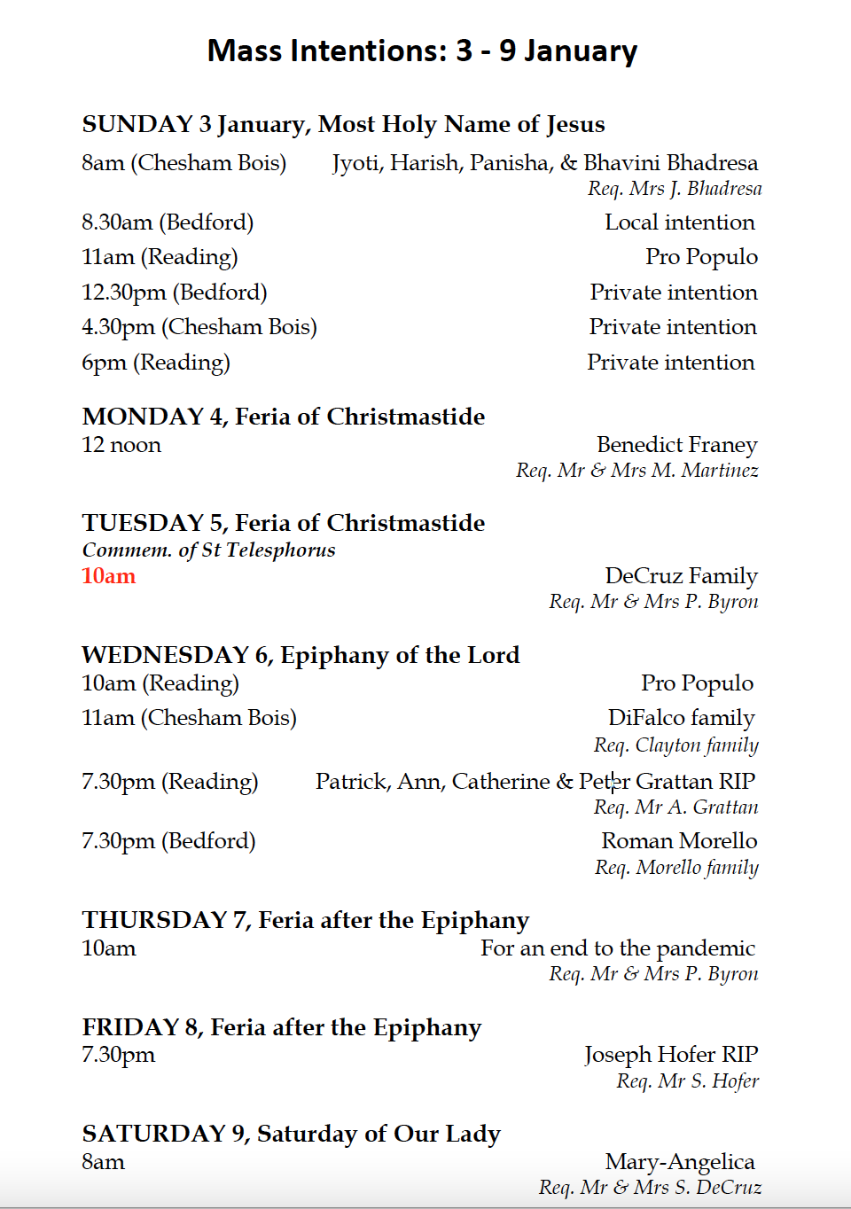 Reading Mass times and announcements, 3-16 Jan 2021 - FSSP UK