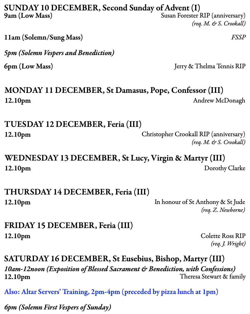 St Mary’s Shrine Bulletin, 3-16 Dec 2023 - FSSP UK