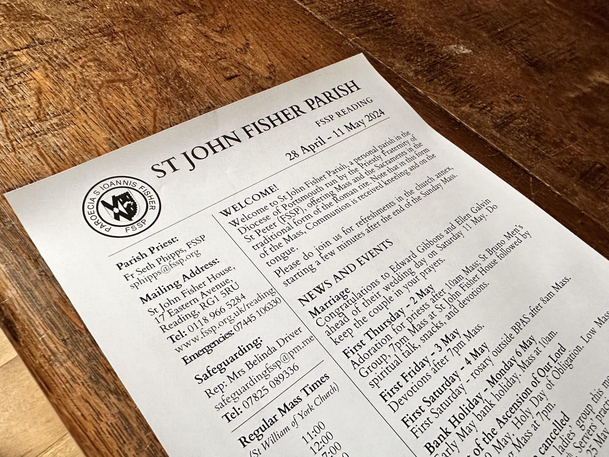 Reading bulletin, 4th Sunday after Easter - FSSP UK