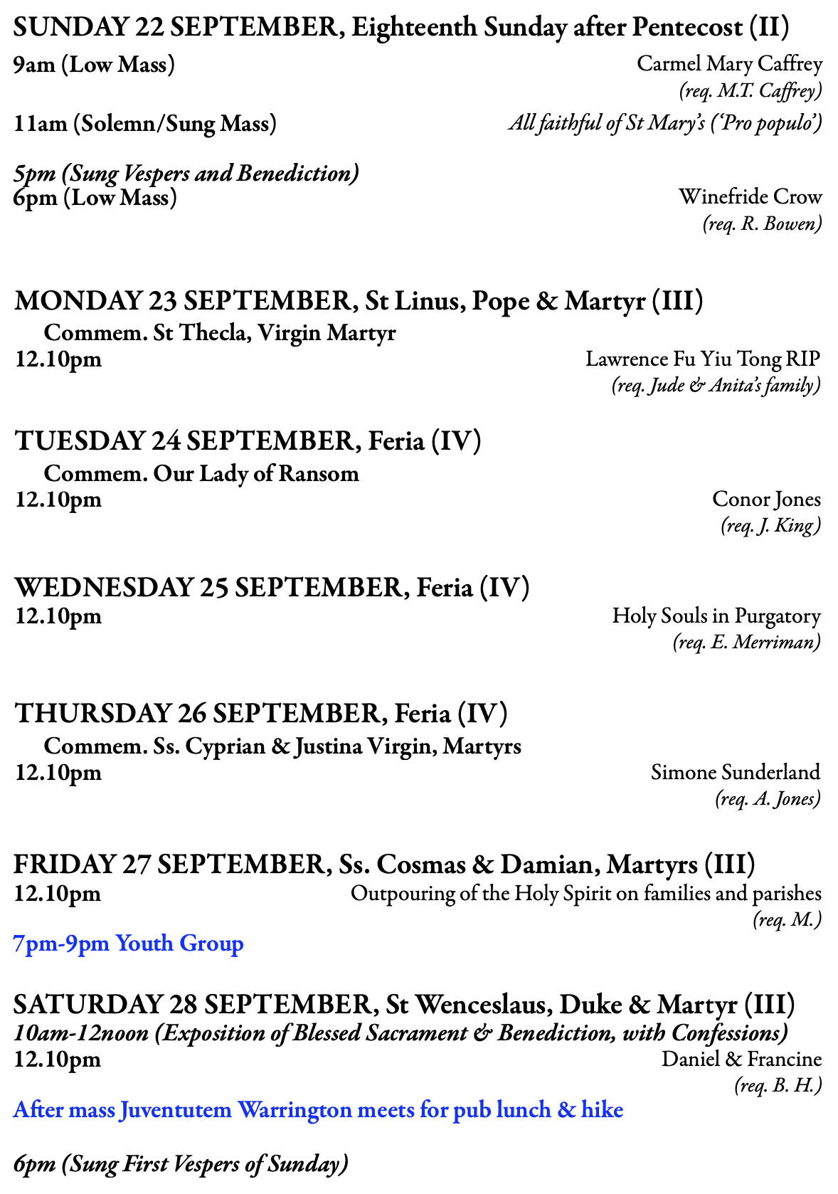 St Mary’s Shrine Bulletin, 22 Sep – 5 Oct 2024 - FSSP UK
