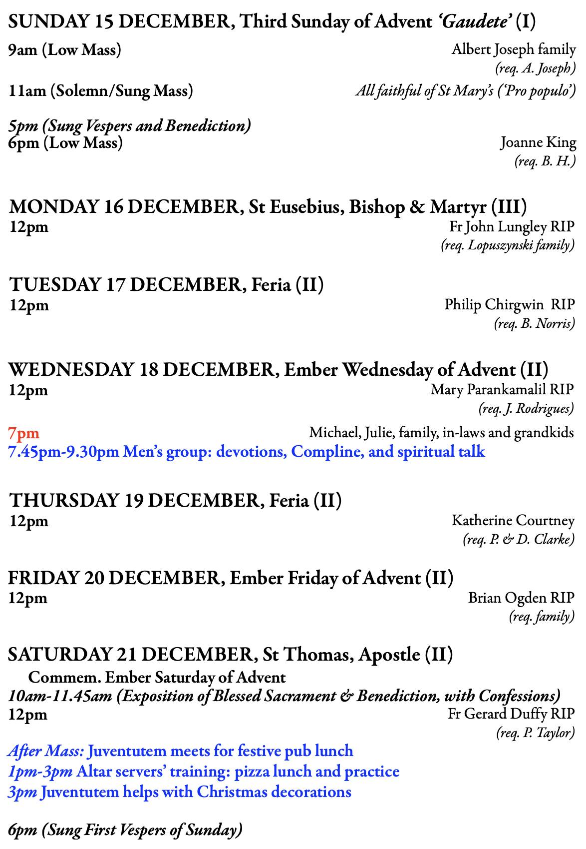 St Mary’s Shrine Bulletin, 15-28 December 2024 - FSSP UK