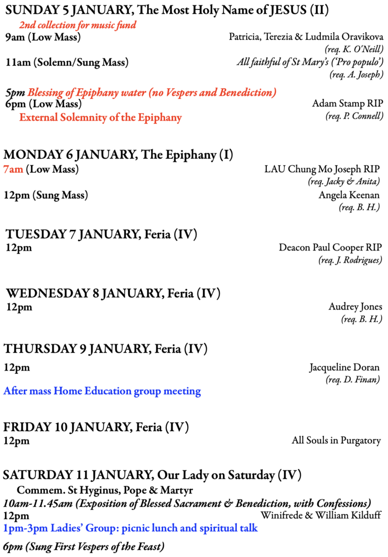 St Mary’s Shrine Bulletin, 29 December 2024 – 11 January 2025 - FSSP UK