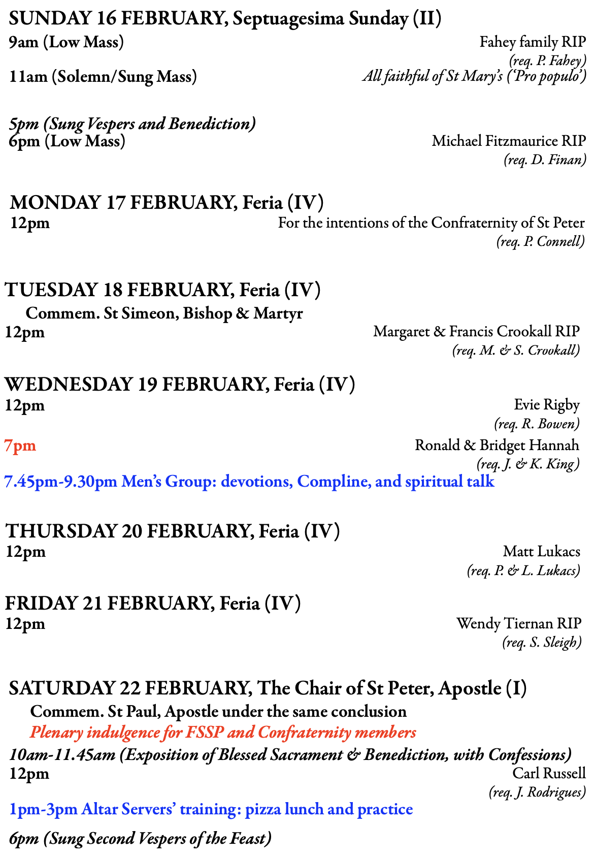 St Mary’s Shrine Bulletin, 9-22 February 2025 - FSSP UK