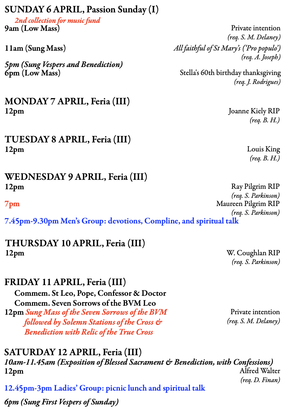 St Mary’s Shrine Bulletin, 6-19 April 2025 - FSSP UK
