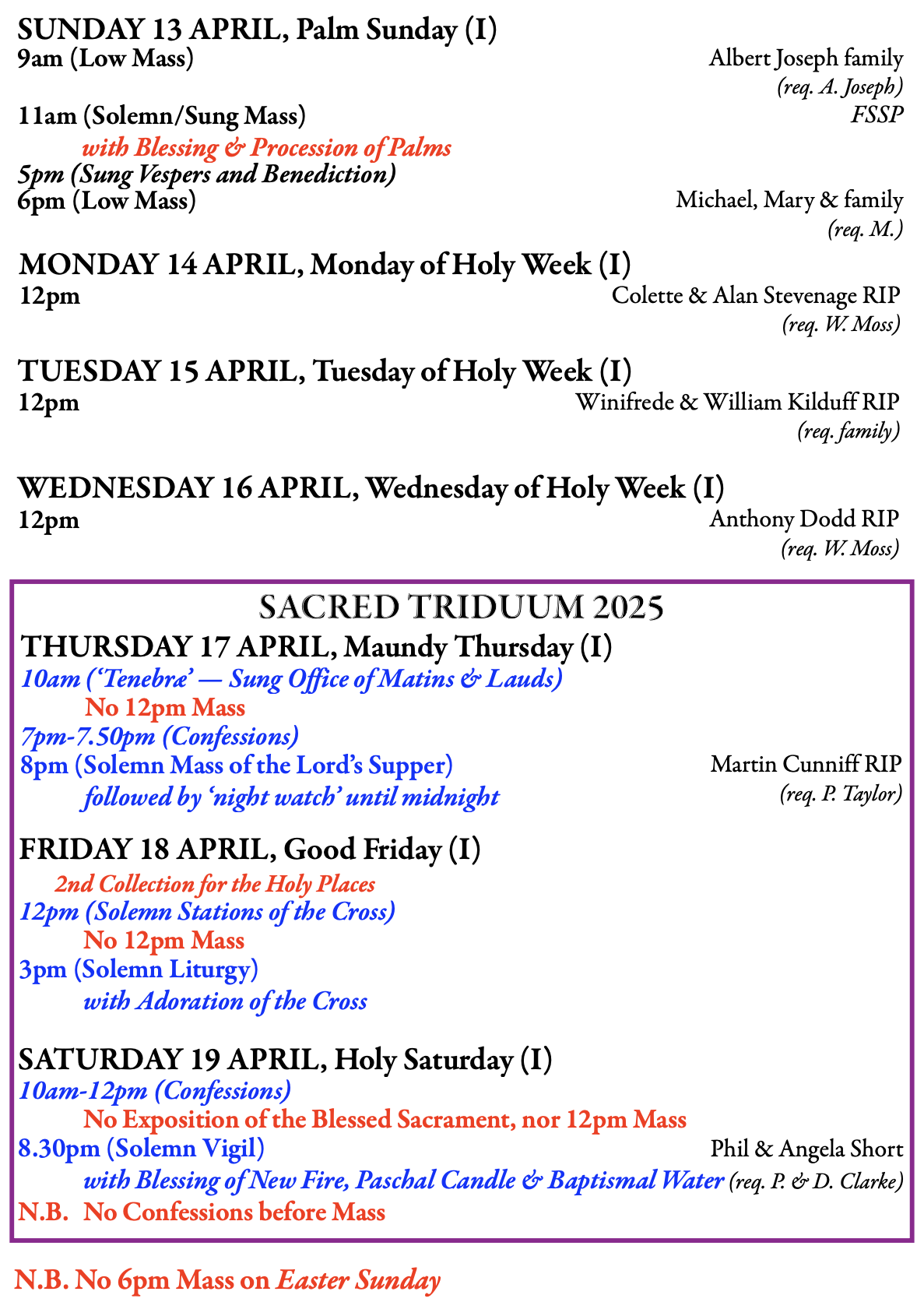 St Mary’s Shrine Bulletin, 6-19 April 2025 - FSSP UK