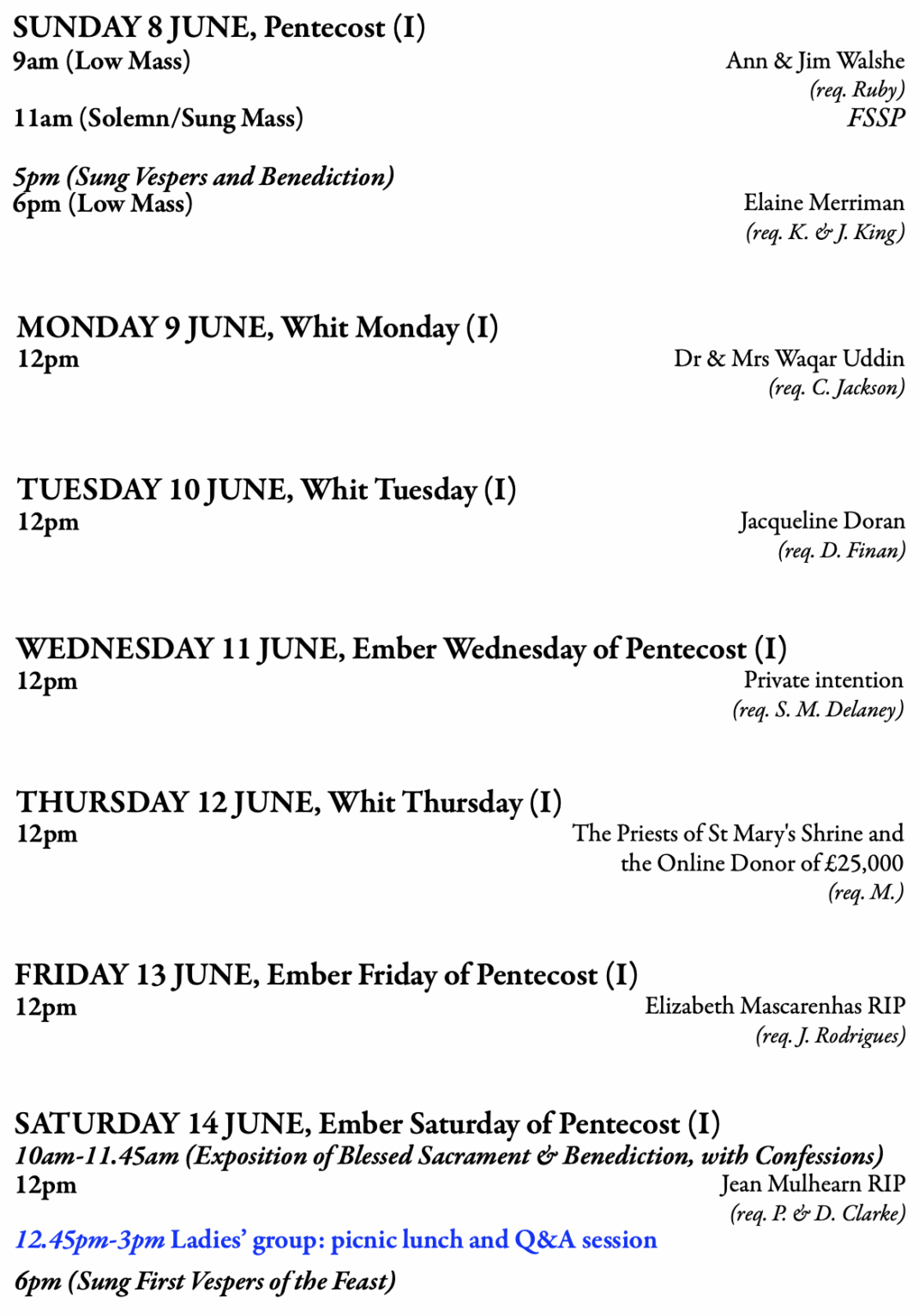 St Mary’s Shrine Bulletin, 1-14 June 2025 - FSSP UK