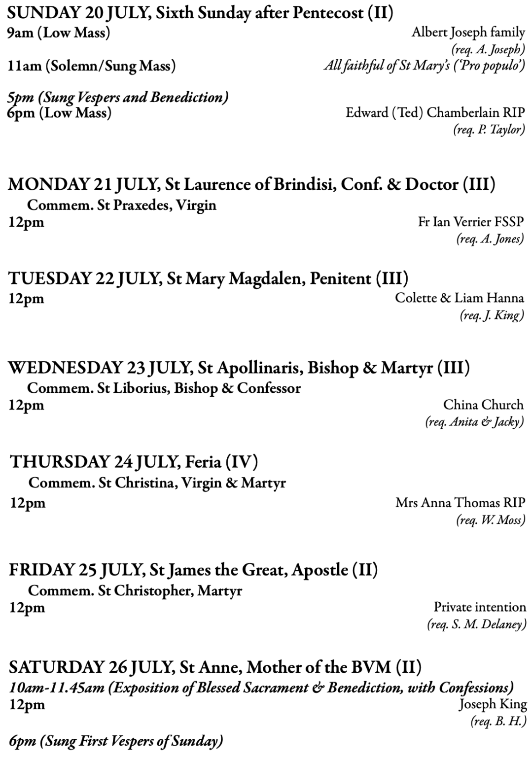 St Mary’s Shrine Bulletin, 13-26 July 2025 - FSSP UK